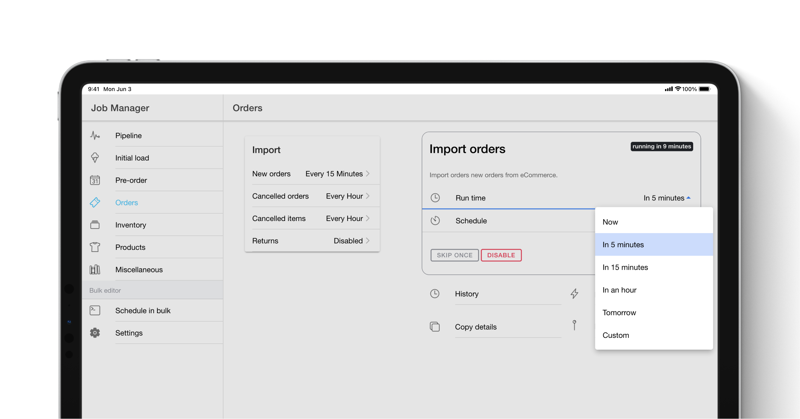 Select Pre Defined Job Run Time Options Product Updates